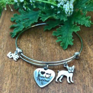 Boston Terrier Dog Bracelet - Expandable Charm Bangle for Terrier Owners - Pet Themed Jewelry