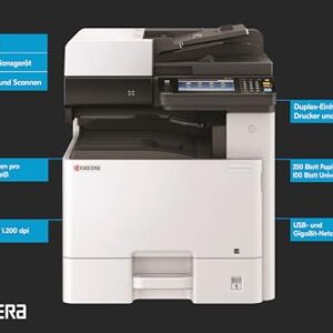 Kyocera 1102P32US0 Model ECOSYS M8130cidn Color A3 MFP Multi-Function Laser Printer (Print/Scan/Copy/Fax), 30 ppm Color, Resolution 600 x 600 dpi Up To Fine 1200 x 1200 dpi, Duplex, HyPAS Capable