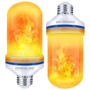 cppslee led flame light bulbs, 4 modes flickering light bulbs, e26 base fire flame bulb, halloween, christmas party porch outdoor and indoor home decorations(yellow, 2 pack)