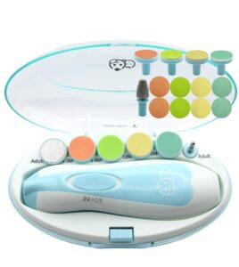 royal angels baby nail file 21 in 1, safe electric baby nail buffer, extra 13 replacement tools, baby nail kit, baby nail trimmer, newborn toddler toes and fingernails clipper, trim and polish (blue)