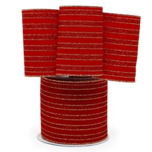 4" x 10 yards red regal stripes velvet wired ribbon christmas