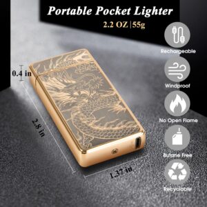 LcFun Electric USB Rechargeable Lighter, Windproof Plasma Dual Arc Lighter, Electronic Flameless Cool Lighters Gifts for Men Fathers Husband (Gold Dragon)