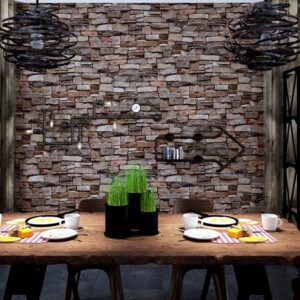 Vopie Brick Wallpaper, Stone Textured, Removable and Waterproof for Home Design and Room Decoration, Super Large Size 0.53m x 10m / 393.7" x 21"