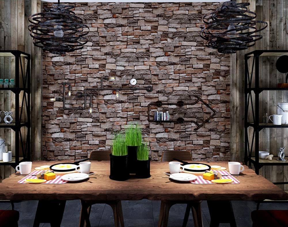 Vopie Brick Wallpaper, Stone Textured, Removable and Waterproof for Home Design and Room Decoration, Super Large Size 0.53m x 10m / 393.7" x 21"