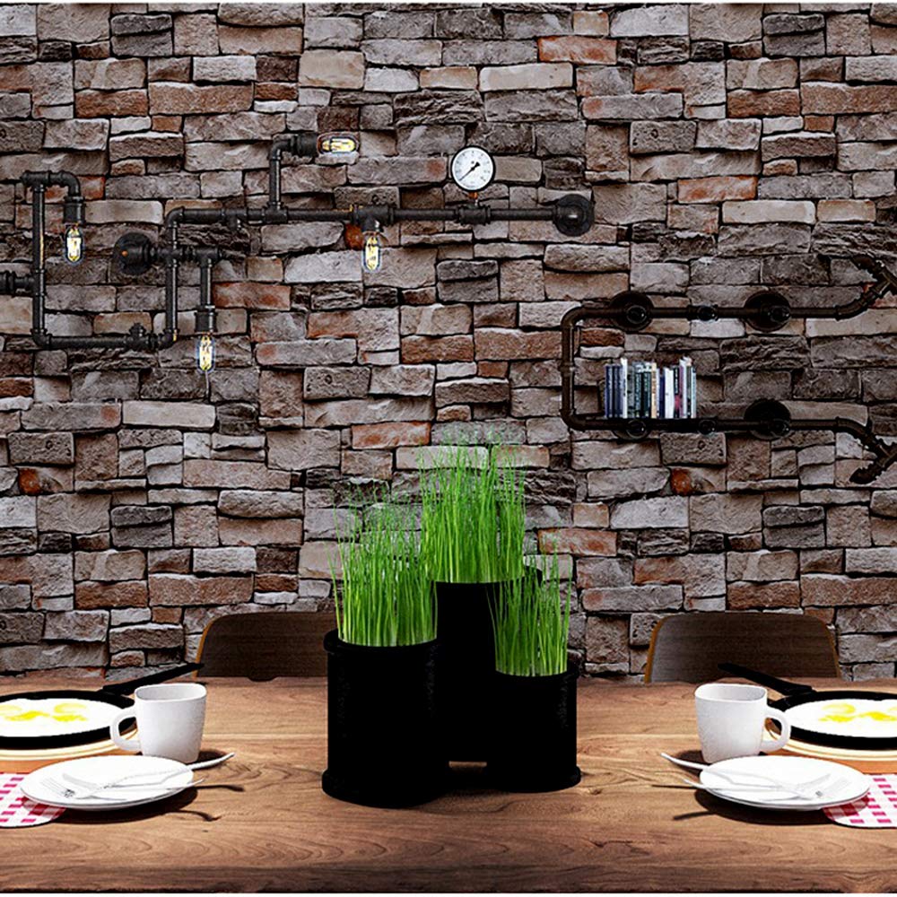 Vopie Brick Wallpaper, Stone Textured, Removable and Waterproof for Home Design and Room Decoration, Super Large Size 0.53m x 10m / 393.7" x 21"