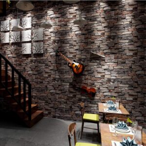 Vopie Brick Wallpaper, Stone Textured, Removable and Waterproof for Home Design and Room Decoration, Super Large Size 0.53m x 10m / 393.7" x 21"