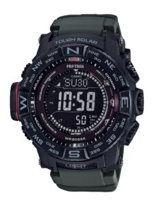 casio men's 'pro trek' tough solar powered and stainless steel watch, color:green (model: prw-3510y-8cr)