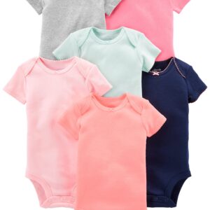 Simple Joys by Carter's Baby Girls' 6-Pack Short-Sleeve Bodysuit, Multicolor/Solid Colors, 0-3 Months