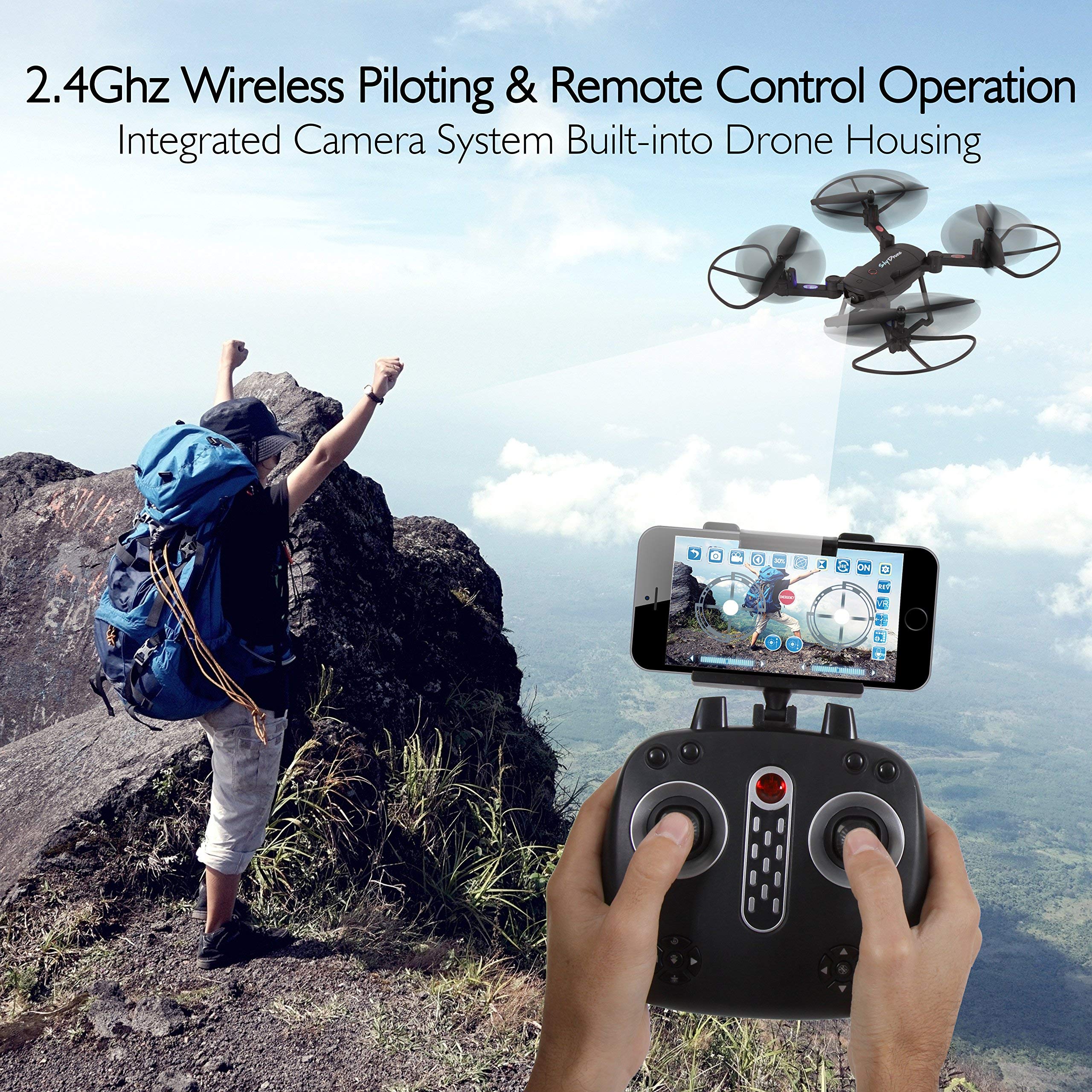 SereneLife SLRD18 Wifi FPV Foldable Drone with HD Camera and live Video. Headless Mode Quadcopter, Altitude Hold, 1-Key Takeoff/Landing, Custom Route Mode, 13 Min Long Flight Time