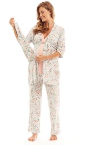 everly grey women's analise 5 piece maternity and nursing pj pant set with matching baby gown and hat, cloud blue, extra small