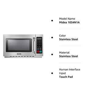 Midea Equipment 1034N1A Countertop Commercial Microwave Oven with Touch Control, 1000W, Stainless Steel, 1.2 CuFt