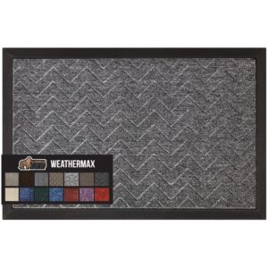 gorilla grip 100% waterproof all-season weathermax doormat, 23x35, durable natural rubber, stain and fade resistant, low profile, indoor outdoor doormats, easy clean patio entrance mat, steel chevron