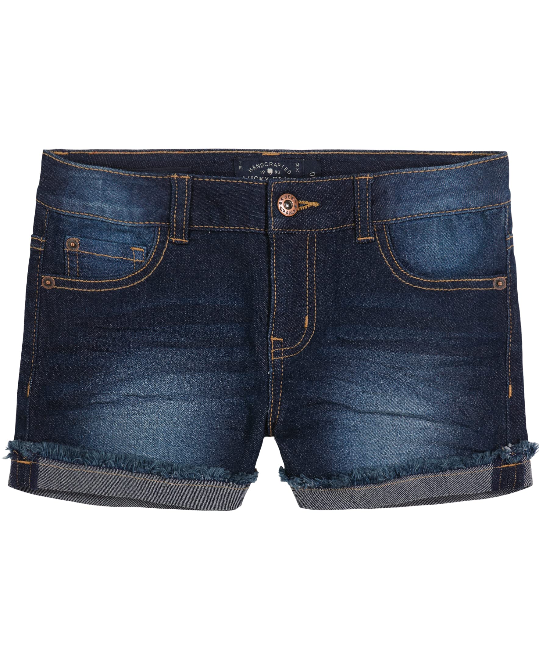 Lucky Brand Girls' Cuffed Jean Shorts, Stretch Denim with 5 pockets, Mid to High Rise Waist, Riley Barrier, 8