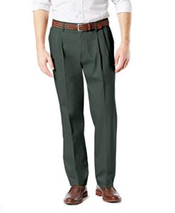 dockers men's classic fit signature khaki lux cotton stretch pants-pleated (regular and big & tall), olive grove, 36w x 32l