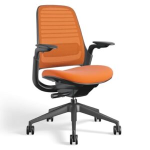 steelcase series 1 office chair - ergonomic work chair with wheels for hard flooring - helps support productivity - weight-activated controls, back supports & arm support - easy assembly - tangerine