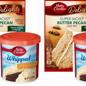 Betty Crocker Super Moist Butter Pecan Cake Mix and Betty Crocker Whipped Buttercream Frosting Bundle - 2 of Each - 4 Items