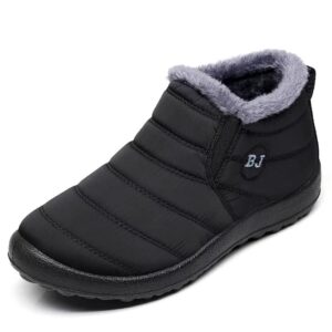 women warm ankle snow boots fur lining thickening slip on winter shoes black us 8.5（41）