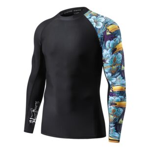 huge sports men's splice uv sun protection upf 50+ skins rash guard long sleeves(heytoucan, l)