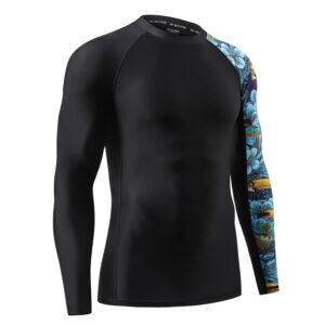 HUGE SPORTS Men's Splice UV Sun Protection UPF 50+ Skins Rash Guard Long Sleeves(HeyToucan, L)