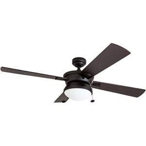 prominence home auletta, 52 inch contemporary indoor outdoor ceiling fan with light, pull chain, dual mounting options, dual finish blades, reversible motor - 50345-01 (matte black)