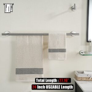 JQK Double Towel Bar, 24 Inch 304 Stainless Steel Thicken 0.8mm Bath Towel Rack for Bathroom, Towel Holder Brushed Wall Mount, Total Length 27.16 Inch, TB100L24-BN