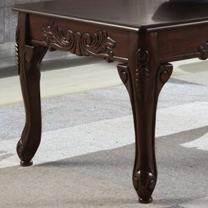 Roundhill Furniture Traditional Ornate Detailing Wood Coffee Table, Dark Cherry