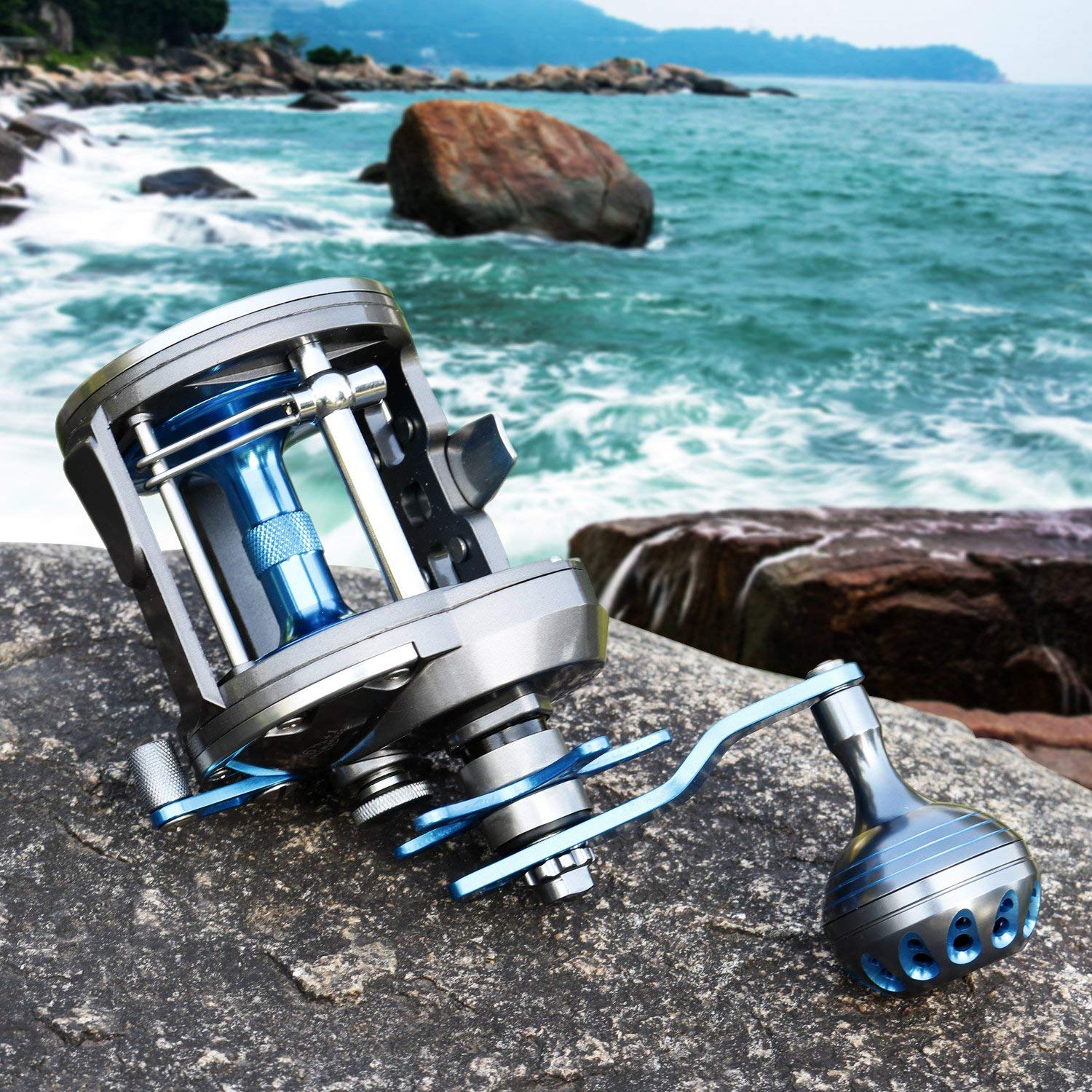 Burning Shark Trolling Reel Saltwater Level Wind Reels, Drag Reels Boat Fishing Ocean Fishing for Sea Bass Grouper Salmon-SHA40