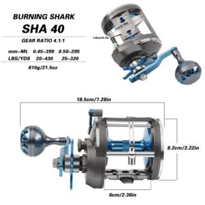 Burning Shark Trolling Reel Saltwater Level Wind Reels, Drag Reels Boat Fishing Ocean Fishing for Sea Bass Grouper Salmon-SHA40