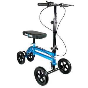 kneerover economy knee scooter steerable knee walker for adults for foot surgery, broken ankle, foot injuries - foldable knee rover scooter for broken foot injured leg crutch with dual brakes (blue)