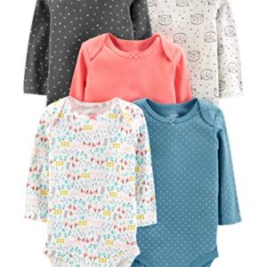 Simple Joys by Carter's Baby Girls' 5-Pack Long-Sleeve Bodysuit, Dots/Floral/Hearts/Owl, Preemie