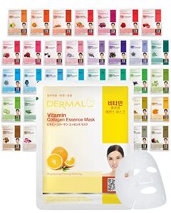 dermal 39 combo pack a collagen essence korean face mask - hydrating & soothing facial mask with panthenol - hypoallergenic self care sheet mask for all skin types - natural home spa treatment masks