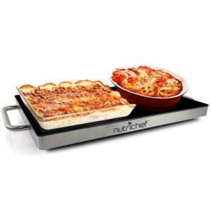 stainless steel warming hot plate - keep food warm w/ portable electric food tray dish warmer w/ black glass top, for restaurant, parties, buffet serving, table or countertop use - nutrichef azpkwtr15