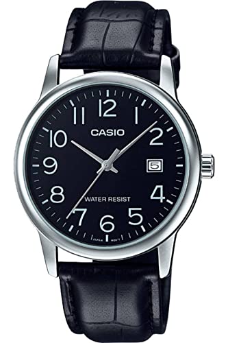 Casio #MTP-V002L-1B Men's Standard Analog Leather Band Easy Reader Day Date Watch