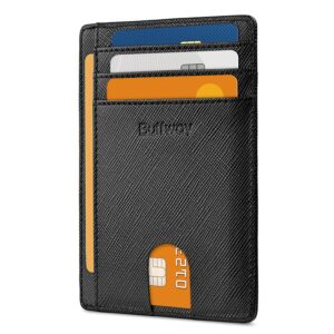 buffway slim minimalist front pocket rfid blocking leather wallets for men and women - cross black