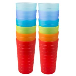 aoyite reusable plastic cups 22 oz - unbreakable hard kids cups - bpa free dishwasher safe drinking cup set of 12 - stackable water tumblers for kitchen camping party outdoor