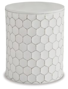 signature design by ashley polly geometric honeycomb indoor outdoor accent stool or table, white