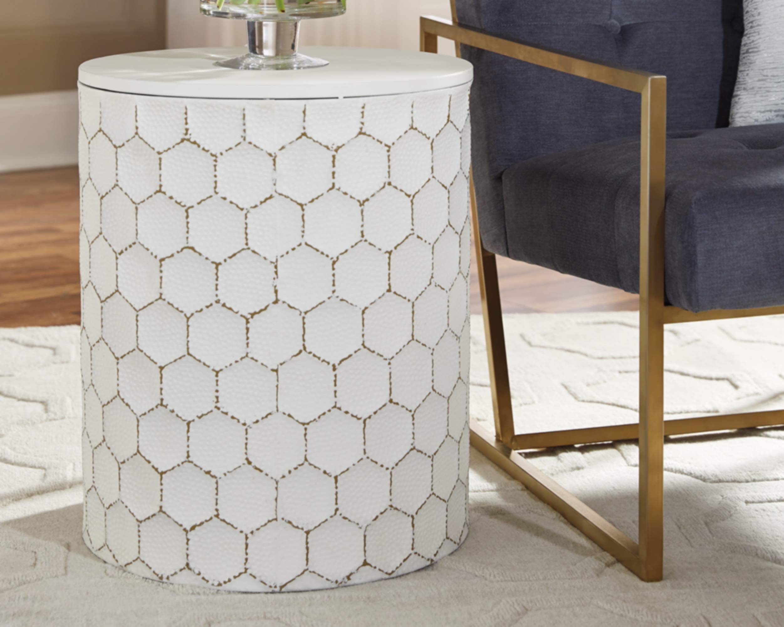 Signature Design by Ashley Polly Geometric Honeycomb Indoor Outdoor Accent Stool or Table, White