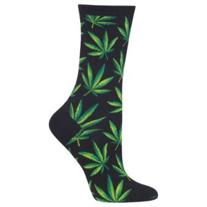 hot sox women's fun pop culture & celebration crew socks-1 pair pack-cool & funny gifts, weed (black), shoe size: 4-10