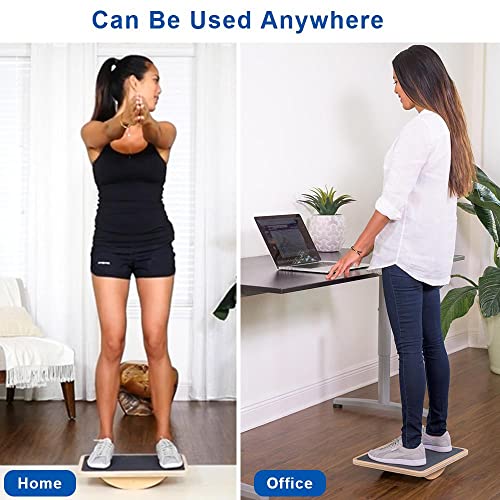 StrongTek Professional Wooden Balance Board, Rocker Board, Wood Standing Desk Accessory, Balancing Board for Under Desk, Anti Slip Roller, Core Strength, Stability, Office Wobble Boards