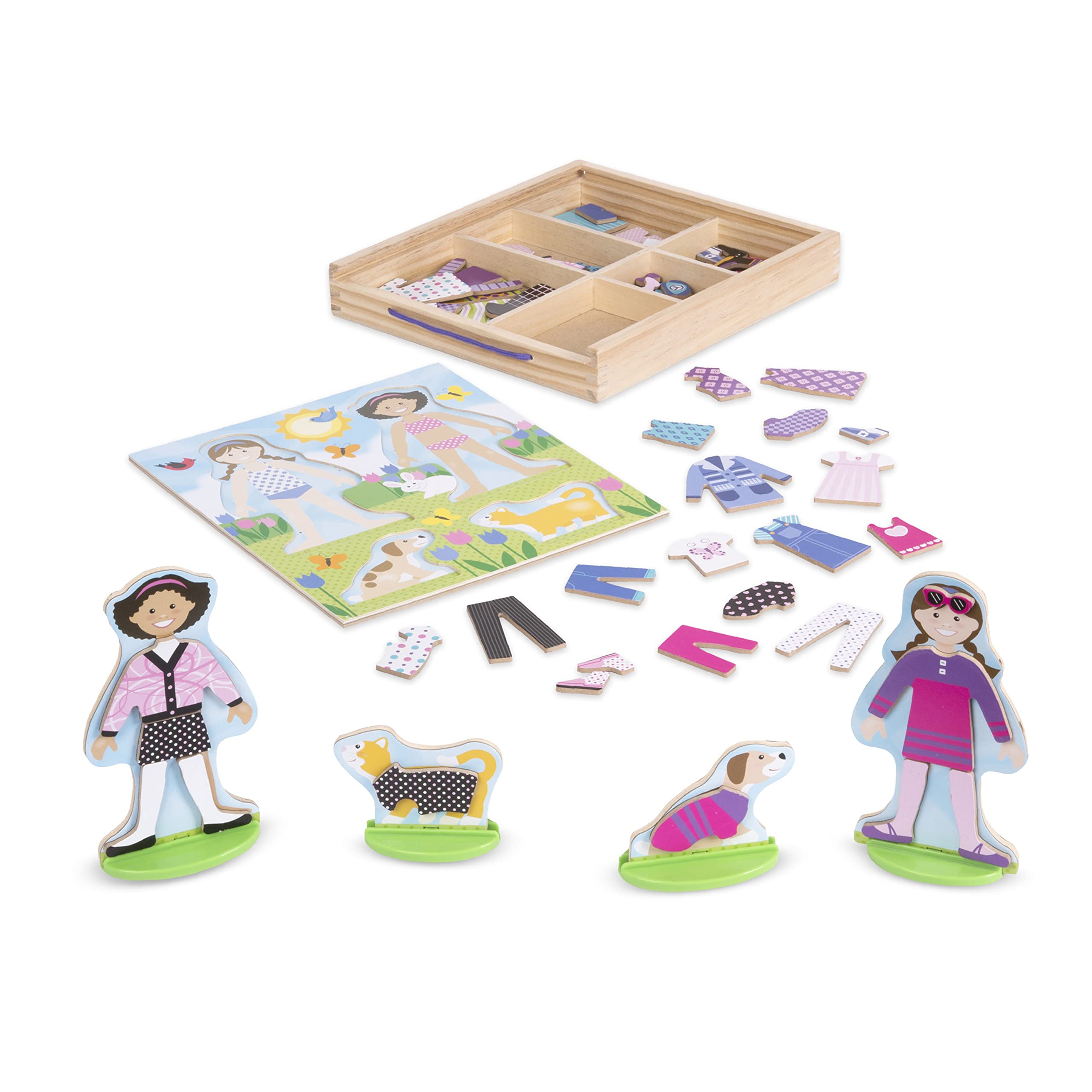 Melissa & Doug Best Friends Magnetic Dress-Up Wooden Dolls Pretend Play Set (78 pcs) - Dolls Dress-Up Play Set