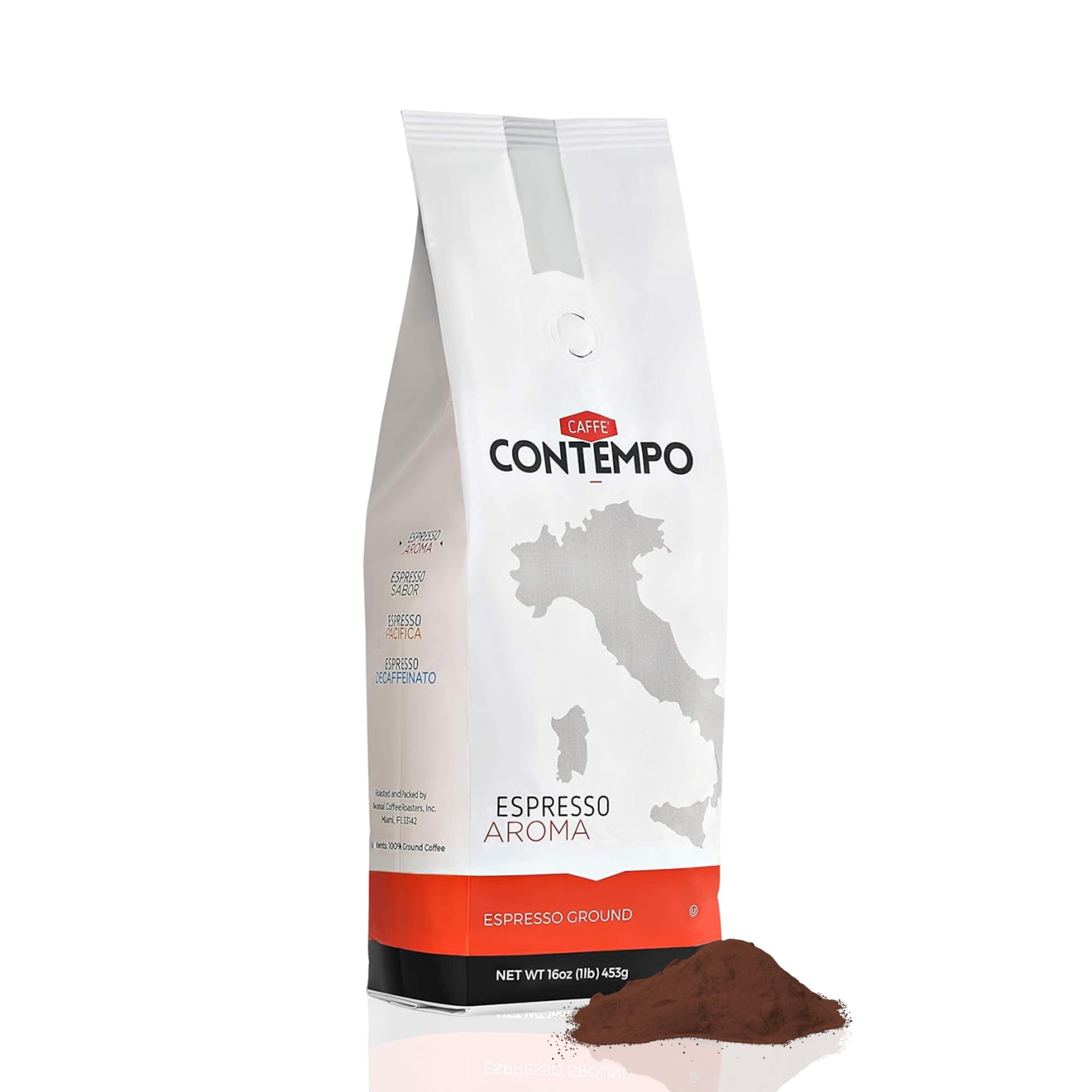 CAFFÉ CONTEMPO Italian Style Ground Espresso, Aroma Blend, 1 LB Fine Grind, Dark Roast, Freshly Roasted, Perfect for Moka Pot Coffee