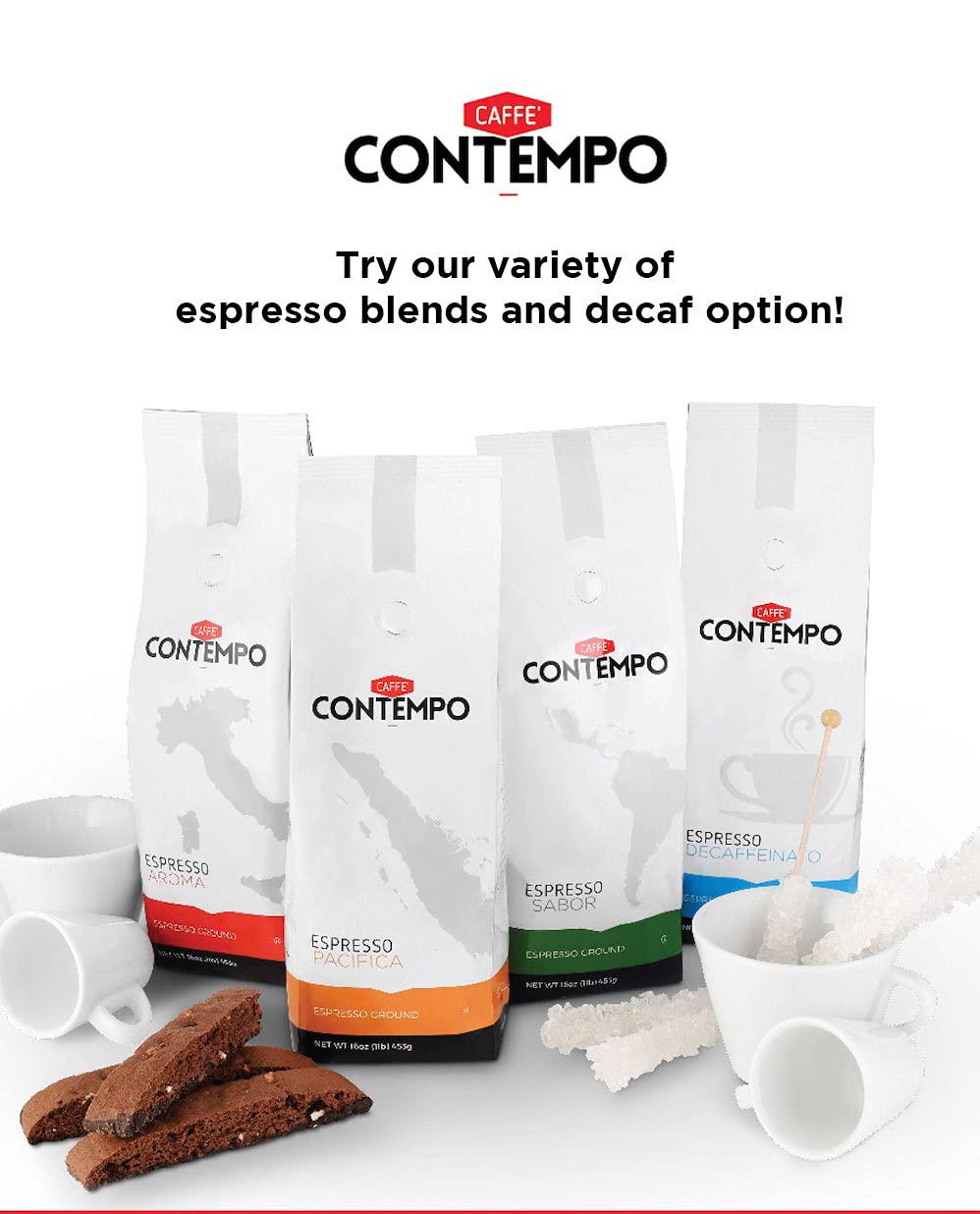 CAFFÉ CONTEMPO Italian Style Ground Espresso, Aroma Blend, 1 LB Fine Grind, Dark Roast, Freshly Roasted, Perfect for Moka Pot Coffee