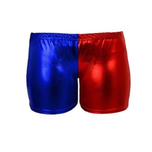 girls metallic jacket and hot pants shorts halloween (ages 11-12, red & blue shorts)