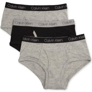 calvin klein boys' little modern cotton assorted briefs underwear, 3 pack, heather grey/black/heather grey, medium