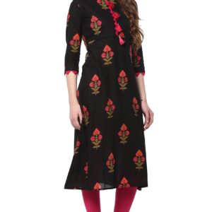 Janasya Indian Women's Tunic Tops Cotton Kurti for Women(JNE2170-KR-436-XL) Black