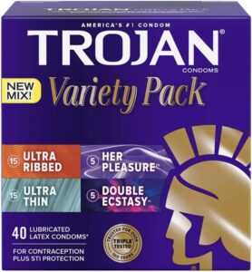 trojan pleasure pack premium lubricated latex condoms, 40 count (fire & ice)