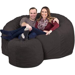 ultimate sack 6ft bean bag chair & footstool, oversize bean bag chair for adults, comfy chair bean bag couch lounge sofa loveseat furniture | grey suede