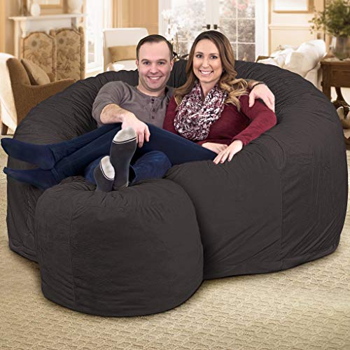 ULTIMATE SACK 6ft Bean Bag Chair & Footstool, Oversize Bean Bag Chair for Adults, Comfy Chair Bean Bag Couch Lounge Sofa Loveseat Furniture | Grey Suede