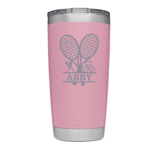 yeti tumbler female tennis design w/name, laser engraved yeti rambler stainless steel travel mug - not a sticker!