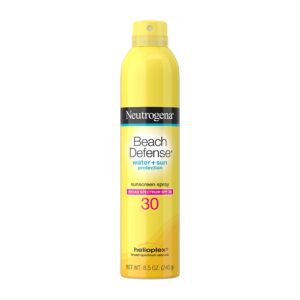 neutrogena beach defense sunscreen spray spf 30 water-resistant sunscreen body spray with broad spectrum spf 30, paba-free, oxybenzone-free & fast-drying, superior sun protection, 8.5 oz